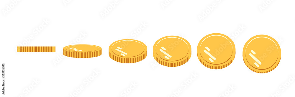 Coins set of vector sprites for rotation animation. Isolated gold coin ...