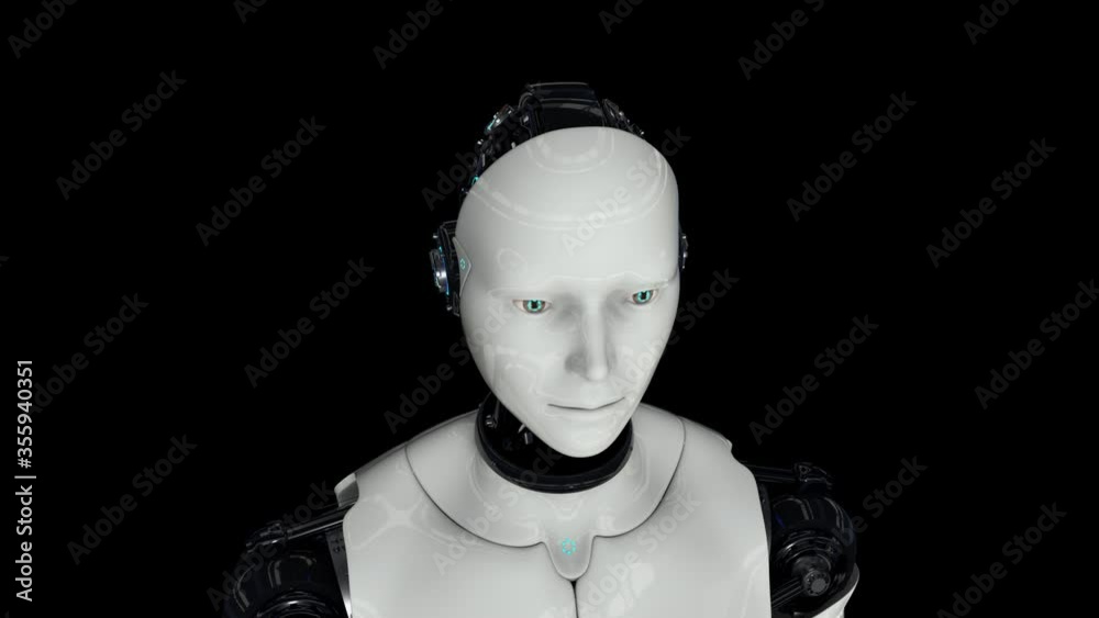 The humanoid robot is active. Artificial intelligence. The camera flies ...