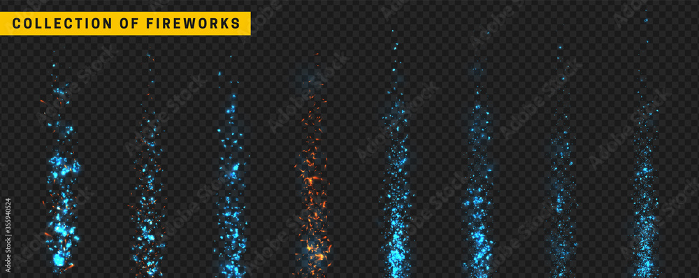 Set blue festive fireworks isolated on transparent background Stock ...