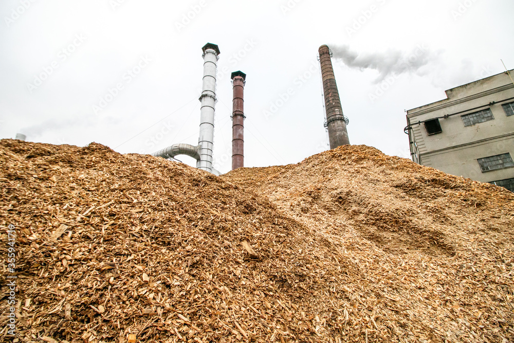Biomass energy factory. The station uses waste wood biomass as an ...