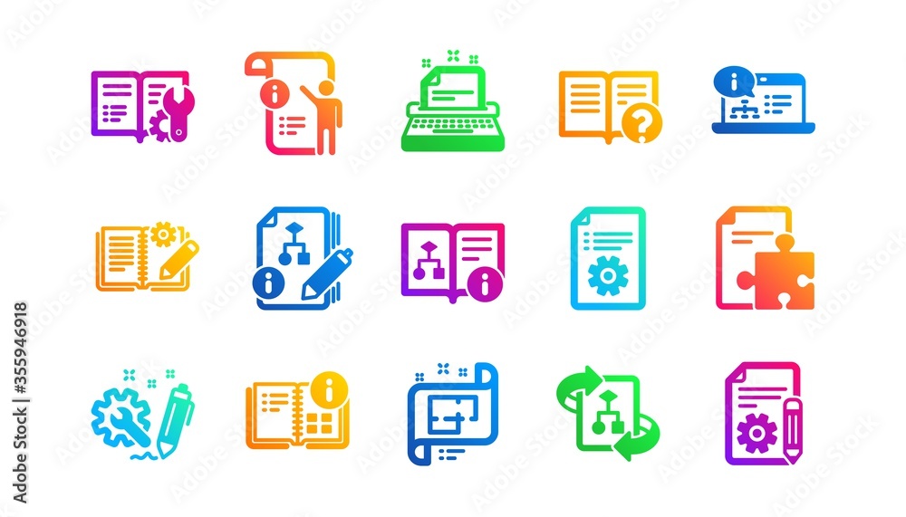 Instruction, Plan and Manual. Technical documentation icons. Algorithm ...