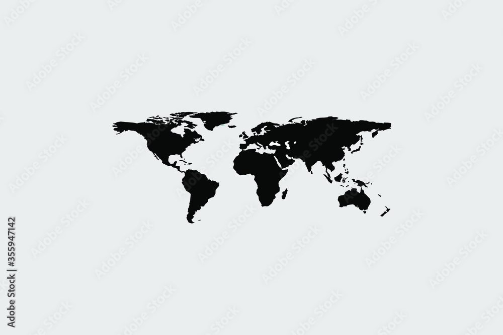 world map black color on gray background, vector illustration Stock ...