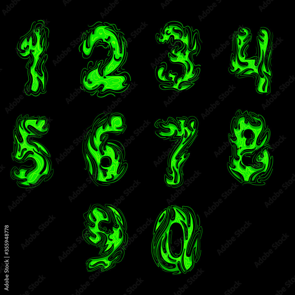 Set of slime numbers. Halloween decorative numbers in toxic colours ...