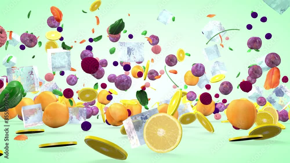 Fruit mix, animated fruit movement, 3D animation Stock-Video | Adobe Stock