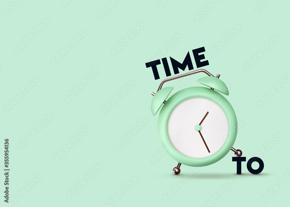 Clock 3d Vector. Green Alarm clock realistic of plastic in soft pastel ...