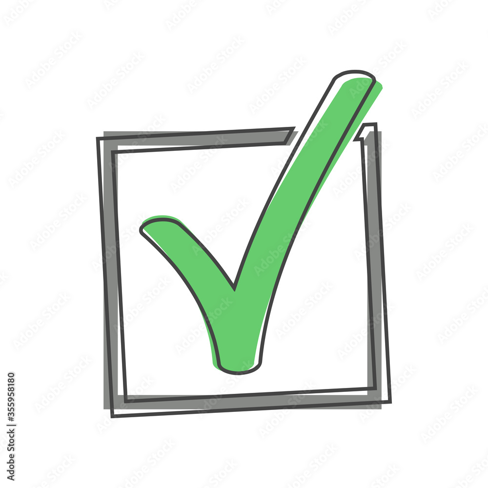Vector check mark icon cartoon style on white isolated background ...