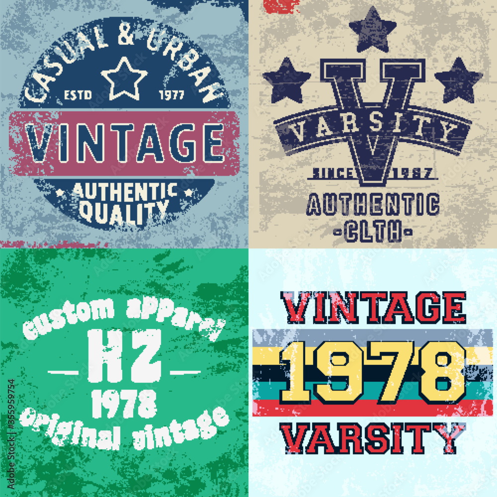 Set of vintage design print for t-shirt stamp, tee applique, fashion ...