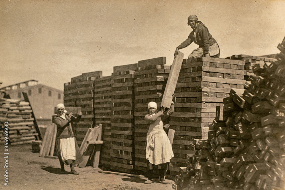 RUSSIA - CIRCA 1920s: Vintage archive photo of thee young women working ...