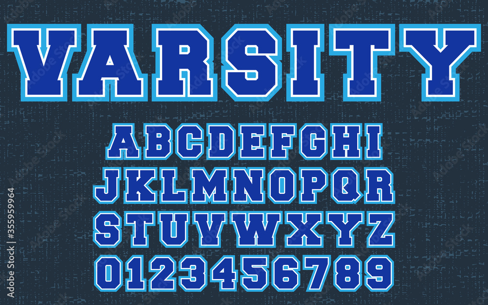 Varsity design alphabet template. Letters and numbers of college ...
