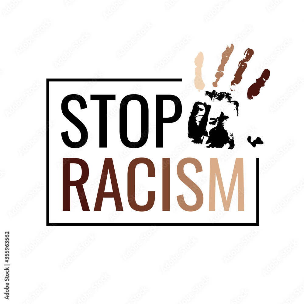 Stop racism slogan with black handprint silhouette. No to racism logo ...
