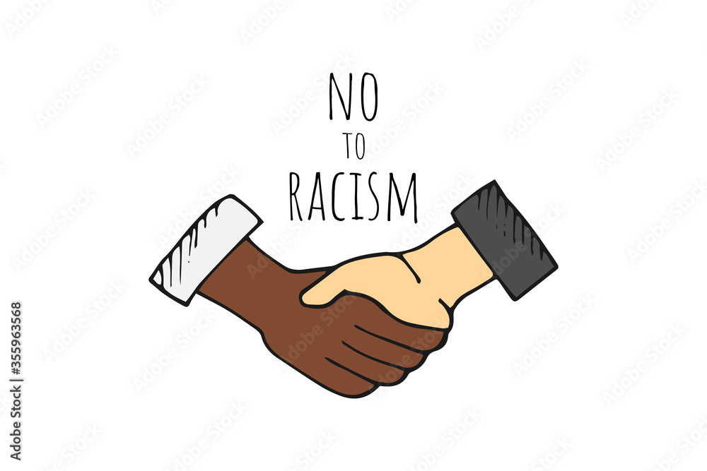 No to racism slogan with handshake silhouette white and black hands ...