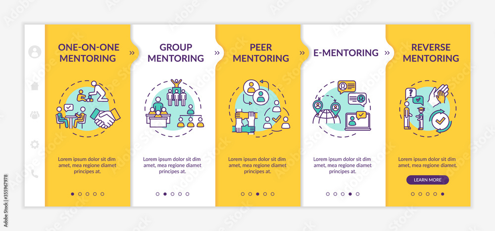 Mentorship types onboarding vector template. Education system. Learning ...