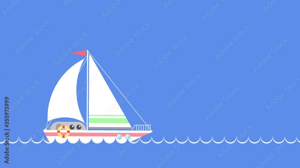 Sailing ship moves by sea. Looping animation of an ocean drawing with ...