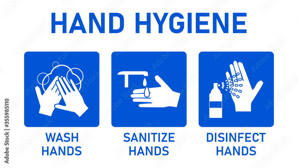 Basic Set of Hand Hygiene Symbols such as Wash Hands, Sanitize Hands ...
