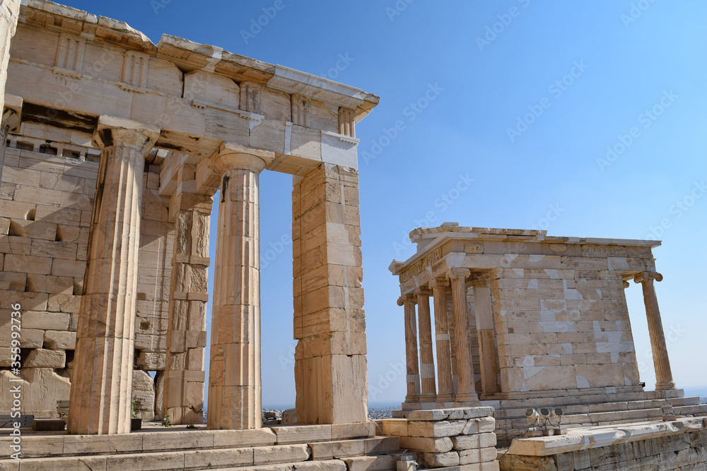 Ancient Greek temples of the Acropolis in Athens Parthenon ruins Stock ...