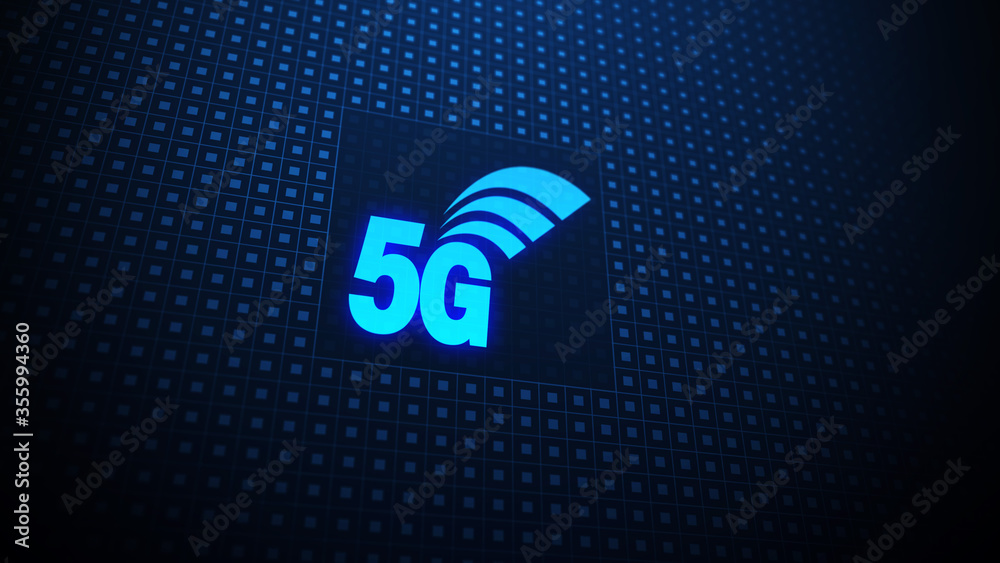 Blue Glowing Light 5G Logo Cellular Networks Technology With Square Dot ...