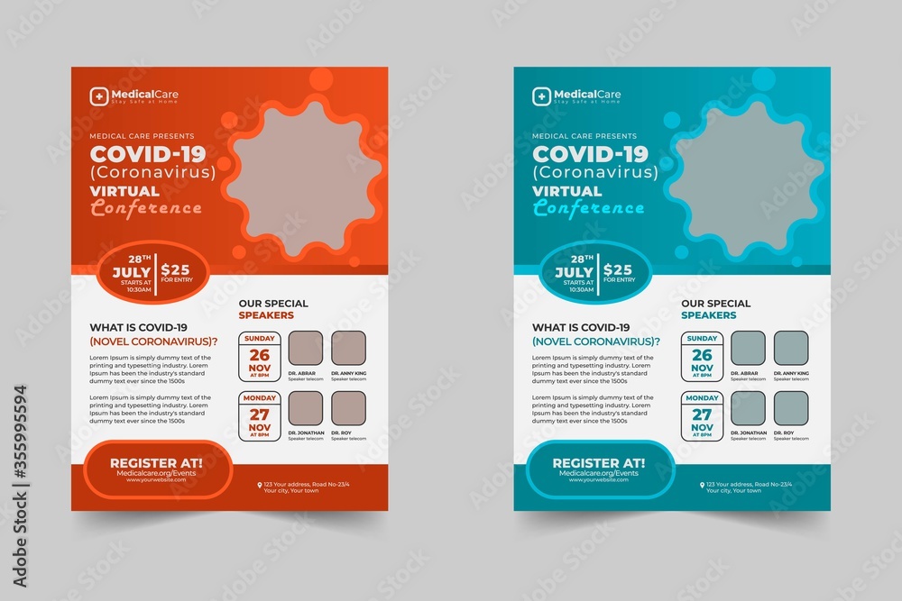 Coronavirus and Covid 19 virtual Conference Flyer Template Design with ...