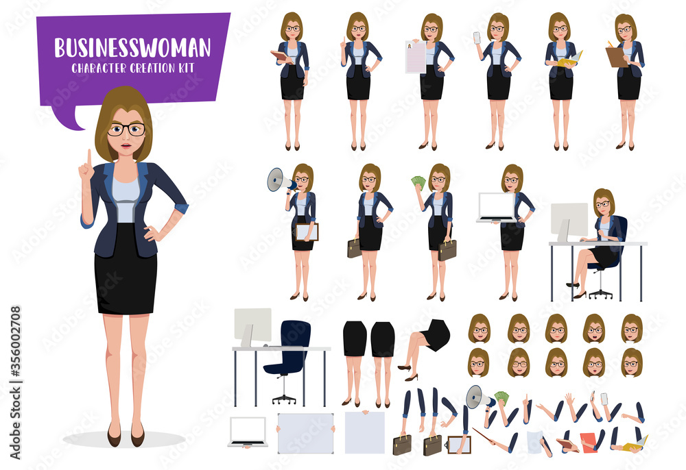 Business woman character creation kit vector set. Businesswoman ...
