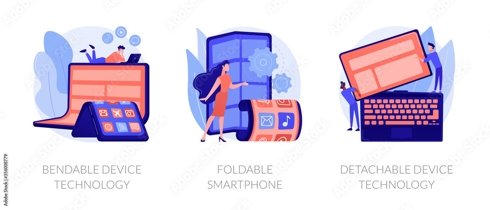 Smartphone display modern design, convertible laptop. Bendable device ...