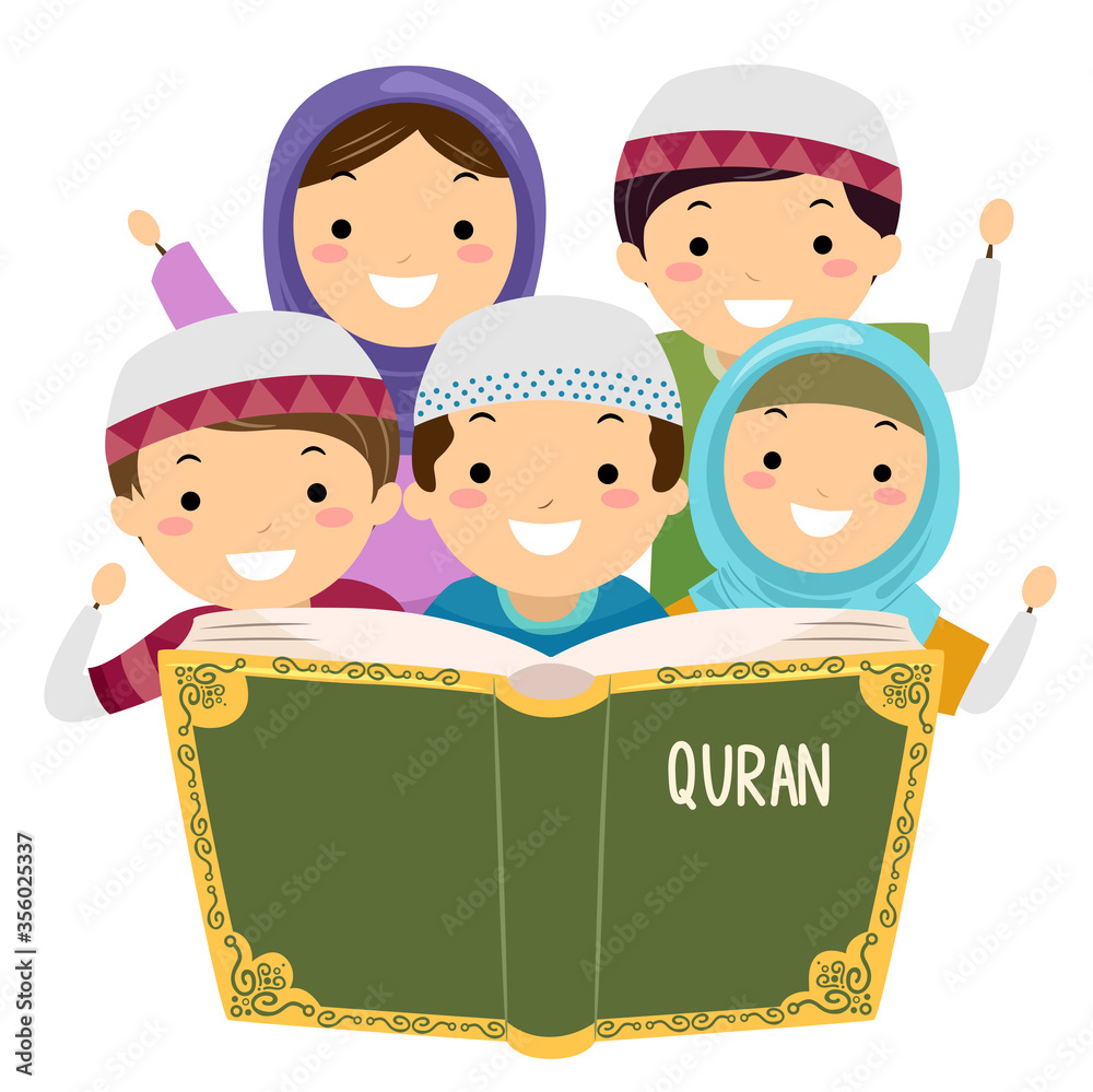Stickman Kids Muslim Read Quran Illustration Stock Vector | Adobe Stock
