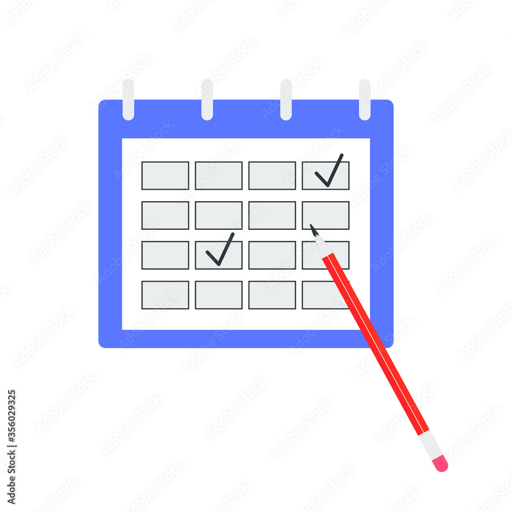 Vector flat icon. Calendar for planning and a pencil for marks. Concept ...