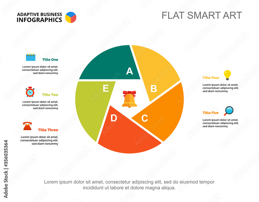 Five points process chart slide template. Business data. Strategy, plan ...