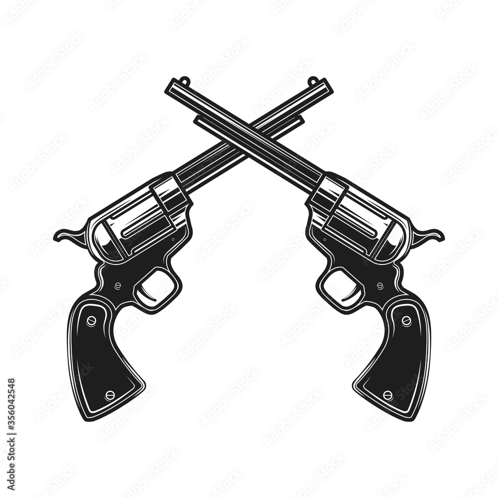 Illustration of crossed revolvers in engraving style. Design element ...