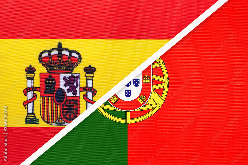 Spain and Portugal, symbol of two national flags from textile ...