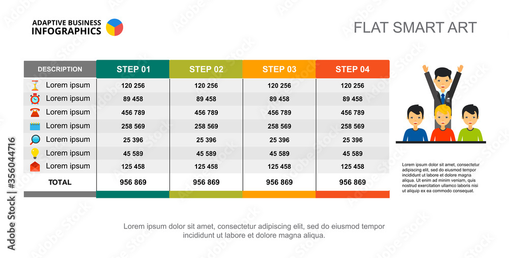 Four step table. Numerical chart, diagram, editable template. Creative ...