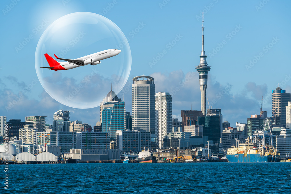 Travel bubble concept - Airplane traveling in bubble representing ...