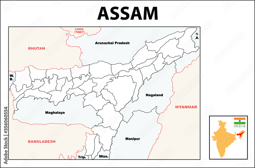Assam map. Political and administrative map of Assam with districts ...