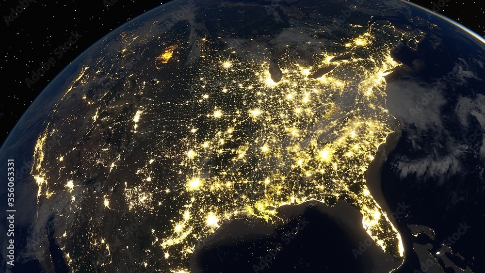 realistic united states of america from space, night usa from space ...
