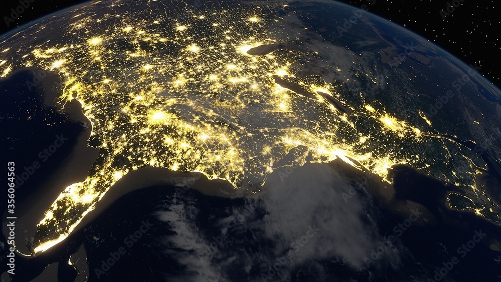 realistic united states of america from space, night usa from space ...
