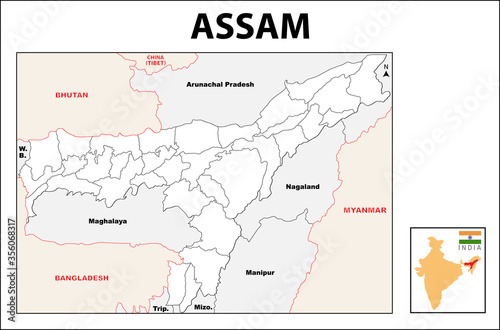 Assam map. Political and administrative map of Assam with districts ...