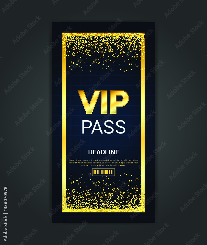 Club VIP Pass Card with Golden Glitter, invitation card template Stock ...
