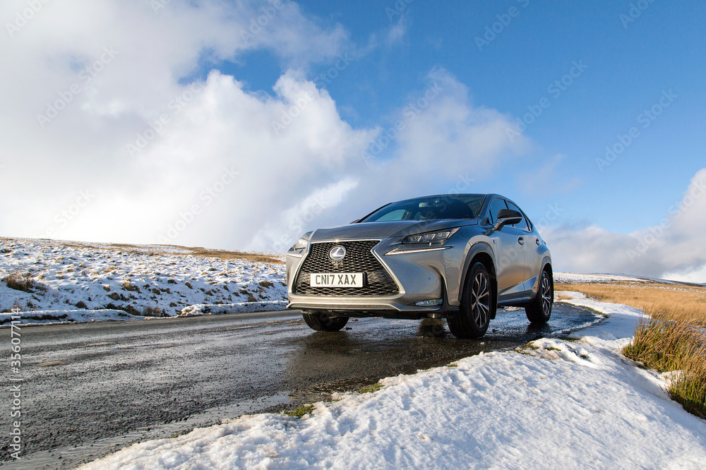 Brecon Beacons, UK: January 30, 2019: A Lexus NX 300h F-Sport hybrid ...