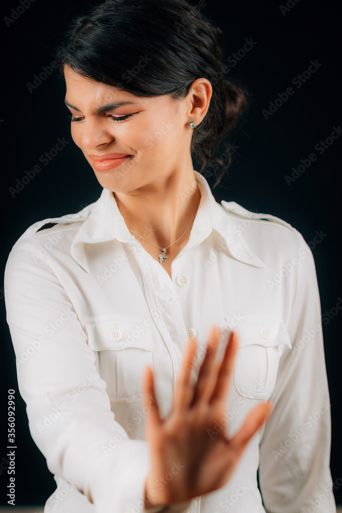 Emotions – Disgust. Face of a beautiful young woman expressing disgust ...