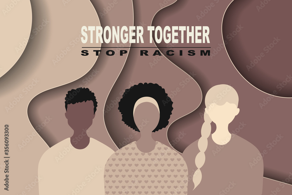 Stop racism and stronger together paper cut illustration. BLM, Black ...