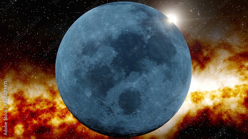 realistic moon in space, realistic moon surface, moon craters near view ...