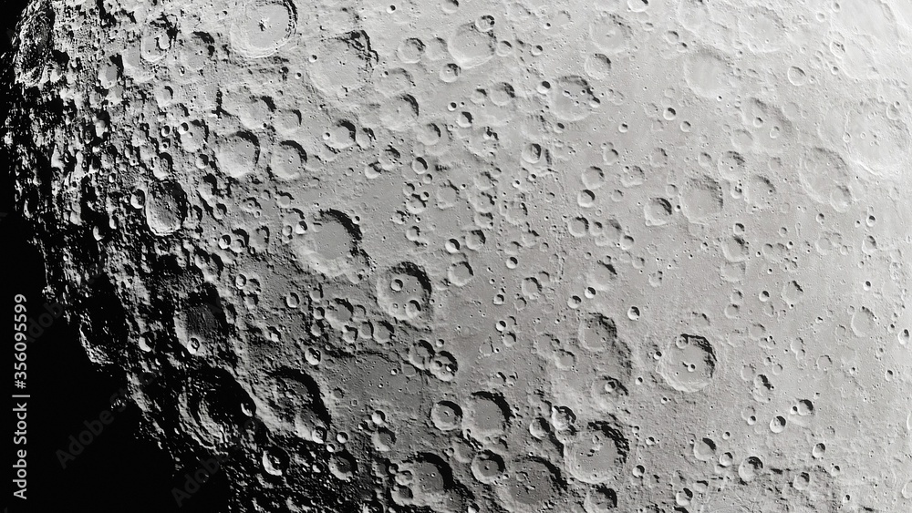 realistic moon in space, realistic moon surface, moon craters near view ...