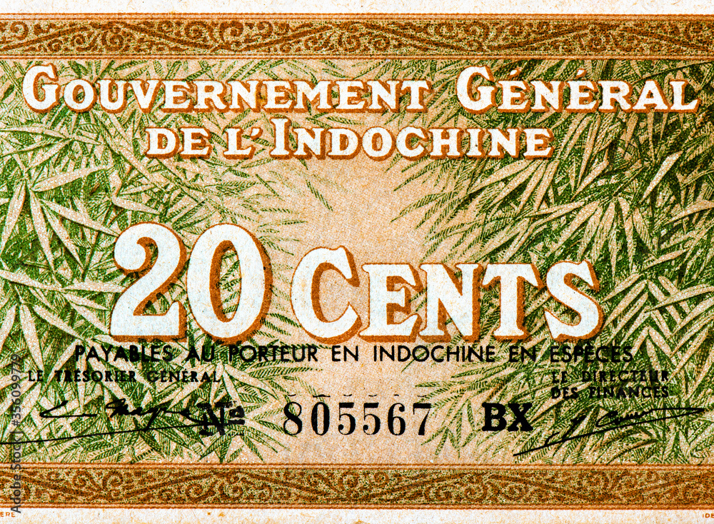 Leaves, Portrait from French Indo-China 20 Cents 1953 Banknotes. An Old ...