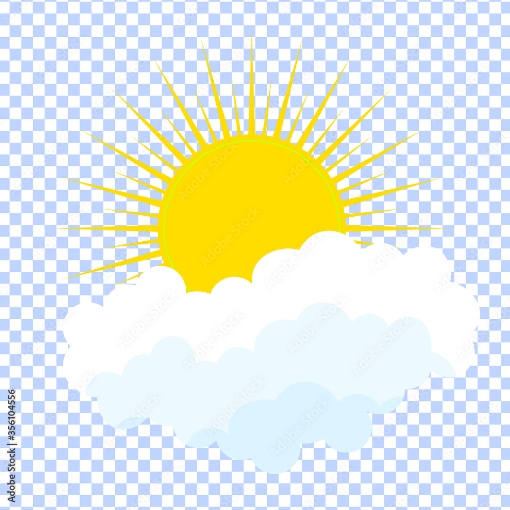 Flat sun and cloud Icon. Summer pictogram on transparent background ...