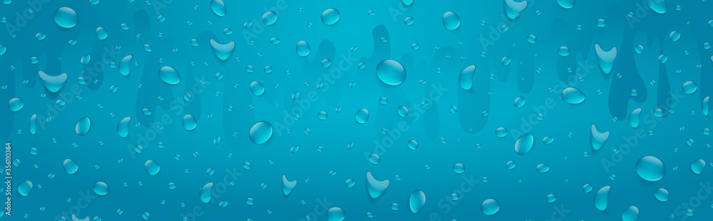 Water drops banner background. Rainfall over colorful glass surface ...