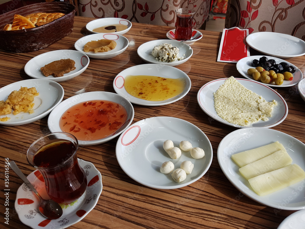 Traditional Van Breakfast.(Van Kahvaltisi) Sausage, cheddar cheese ...