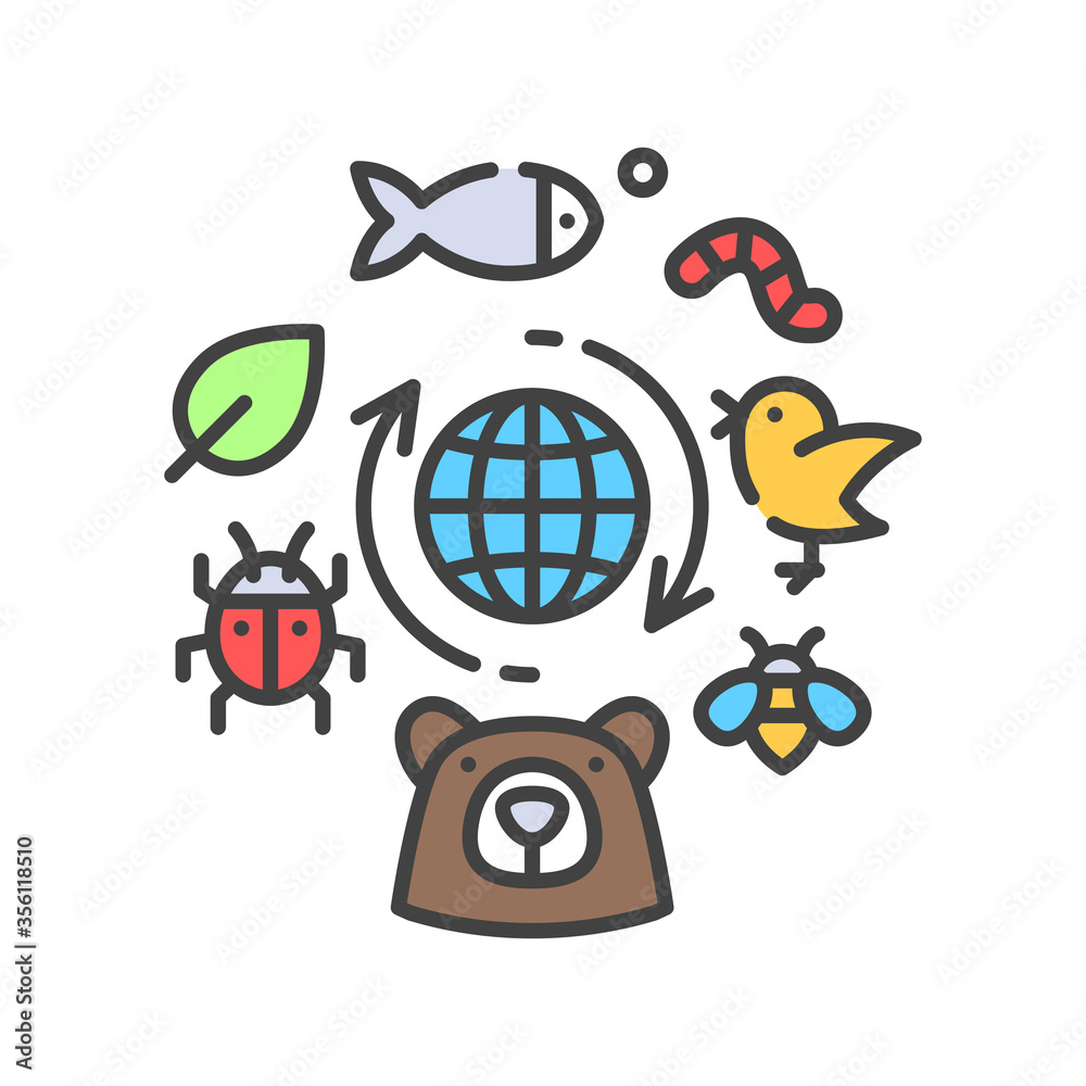 Biodiversity color line icon. Environmental protection. Sign for web ...