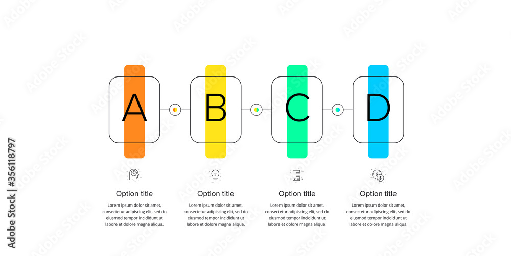 Business process chart infographics with 4 step squares. Square ...
