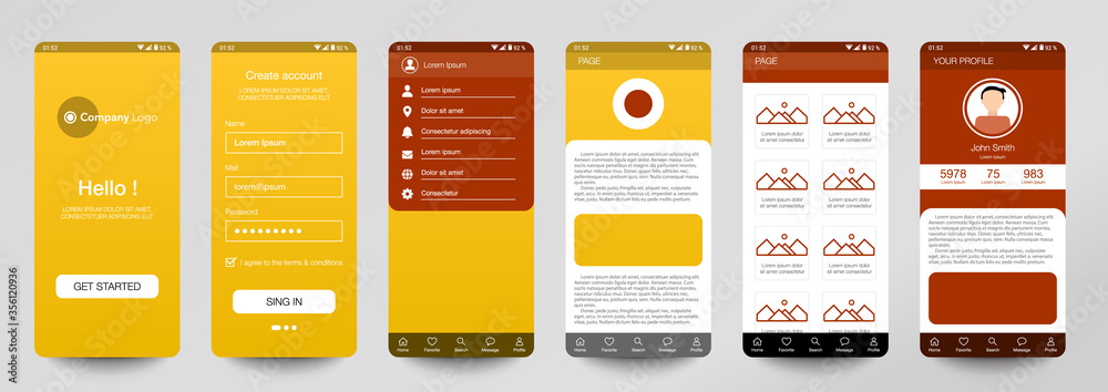 Design of mobile app, UI, UX, GUI. Set of user registration screens ...