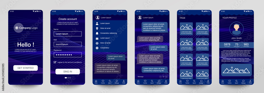 Design of mobile app Chat room, UI, UX, GUI. Set of user registration ...
