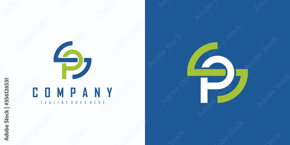 Vecteur Stock Initial Letter S and P Linked Logo. Blue Green Circular ...