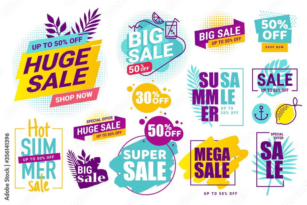Summer sale. Vector illustrations for social media ads and banners ...